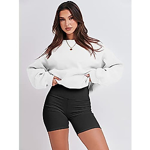 ANRABESS Sweatshirts for Women Teen Girls Loose Fit Fleece Pullover Casual Hooded Sweaters Fall Winter Fashion y2k Clothes A1026-baise-M White