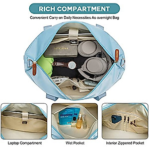 BAGODI Gym Bag for Women, Weekender Overnight Bag with USB Charging Port, Sport Travel Duffel Bag with Wet Pocket & Shoe Compartment, Carry on Tote Bag for Travel/Gym/School 5 Pcs Set