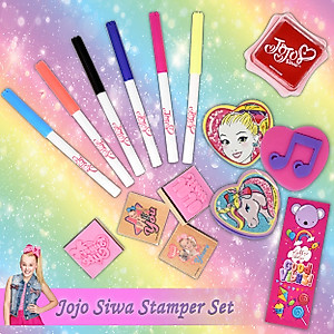 JojoSiaw Coloring Stamper and Activity Set, Mess Free Craft Kit for Toddlers and Kids, Drawing Art Supplies Included Markers, Sketch Book, Ink Pad, GB Bookmark, 3 Foam and 4 Wooden Stampers for Girls