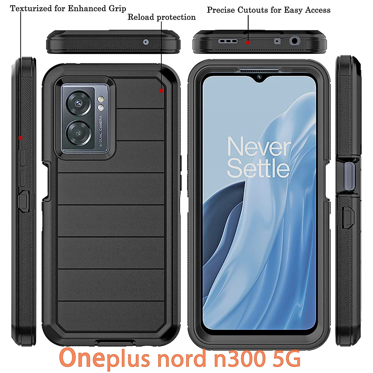 YmhxcY for OnePlus Nord N300 5G Case with Built in Screen Protector/Drop Proof 3-Layer Durable Cover,Shockproof Drop Protection Solid Rubber Case for OnePlus Nord N300 5G-Black