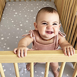 Newton Baby Fitted Mini Crib Sheets (2-Pack) | Organic Muslin Cotton, Breathable & Soft Baby Sheets, Washable Baby Mattress Sheets, Fits Any Mini Sized Crib 24" x 38", Stardust Twilight Grey + White