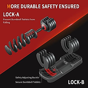 VEICK Adjustable Dumbbell, 25/55 lb Dumbbell for Men and Women, Fast Adjust Weight by Turning Handle, Black Dumbbell with Tray Suitable for Home Gym Full Body Workout Fitness