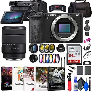 Sony a6600 Mirrorless Camera (ILCE6600/B) E 18-135mm Lens + Wide Angle Lens + Telephoto Lens + Color Filter Kit + Lens Hood + Bag + NP-FZ100 Compatible Battery + 64GB Card + More (Renewed)