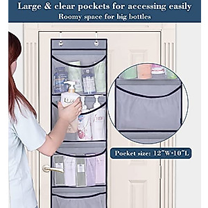 KEETDY Hanging Shelves Over the Door Organizer Storage for Closet with 5 Pockets Organizer for Bedroom Bathroom, 2 Pack（Grey）