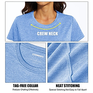 MAGCOMSEN Athletic T-Shirts for Women Short Sleeve Casual Shirts Moisture Wicking Performace Tees Fitness Running Shirts Light Blue Large