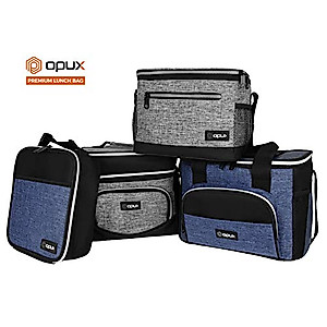 opux Insulated Lunch Box Men Women, Lunch Bag for Work School, Leakproof Soft Cooler Tote Adult, Large Lunch Pail Kids Boys Girls, Picnic Beach Food Bag with Shoulder Strap, Heather Grey