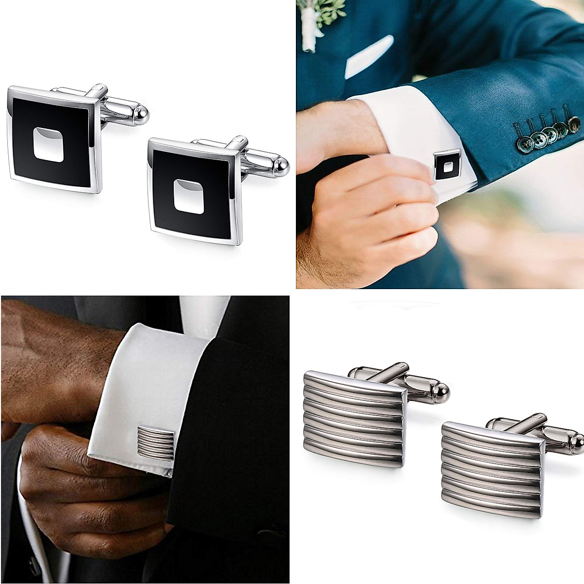 FIBO STEEL Mens Cufflink and Tie Clip Set for Men Business Wedding Birthday with Black Box