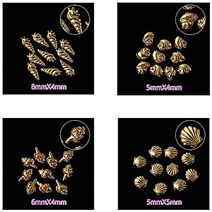 12Styles Nail Art Metal Studs Gold Metallic 3D Pieces Rivet Palm Tree Turtles Marine Life Charms for Summer Beach Ocean Manicure DIY Acrylic Nails Design Supply (Gold Ocean Studs)