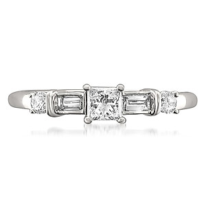 Beyond Brilliance 1/2 Carat Diamond, Prong-Set 14K White Gold Princess Cut, Baguette & Round Diamond Engagement Wedding Ring (I-J, I1-I2)