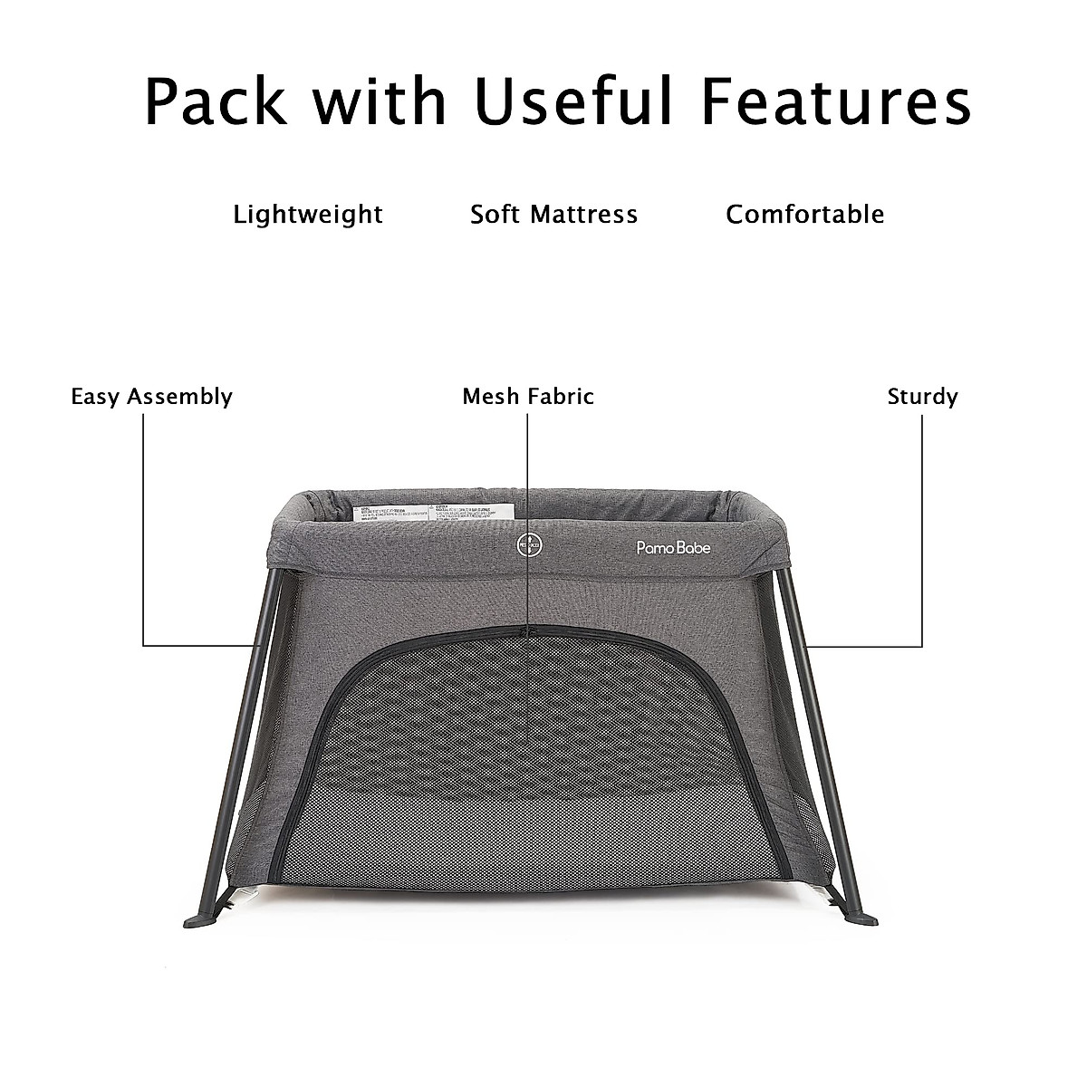 Lightweight Foldable Travel Crib, Portable Crib for Baby Travel, Portable Playard with Carry Bag for Infant Toddler Newborn(Grey)