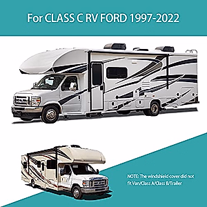 VOGREX RV Windshield Sunshade Cover Class C Compatible with Ford E450 1997-2023 UV Block RV Front Window Cover Sunshade Motorhome Windshield Snow Cover with Mirror Cutouts, Elastic Corner Bands