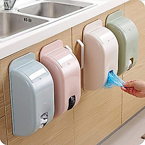 Wall Mounted Plastic Garbage Bag Storage Box Container Self-Adhesive Grocery Bag Holder Saver Dispenser Trash Bags Organizer Recycling Grocery Pocket Containers Hanging Organizer (Green)