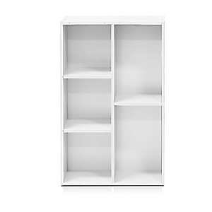 Furinno 5-Cube Open Shelf, White & Jaya Simple Home 3-Tier Adjustable Shelf Bookcase, White