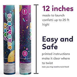 6 Pack No MESS Streamer Confetti Cannon Confetti Poppers | Shiny Multicolor Streamers | TUR Party Supplies | Launches Up to 25ft | Giant (12 in) | Party Poppers for Graduation, Birthdays, Weddings