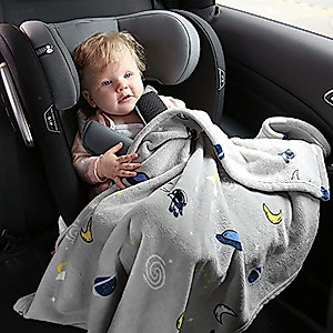 DaysU Plush Flannel Baby Blanket Super-Soft Lightweight, Printed Fleece Baby Blanket for Boys, Portable Bed Throws for Baby Crib and Toddler Bed, Grey Space, 30”x40”