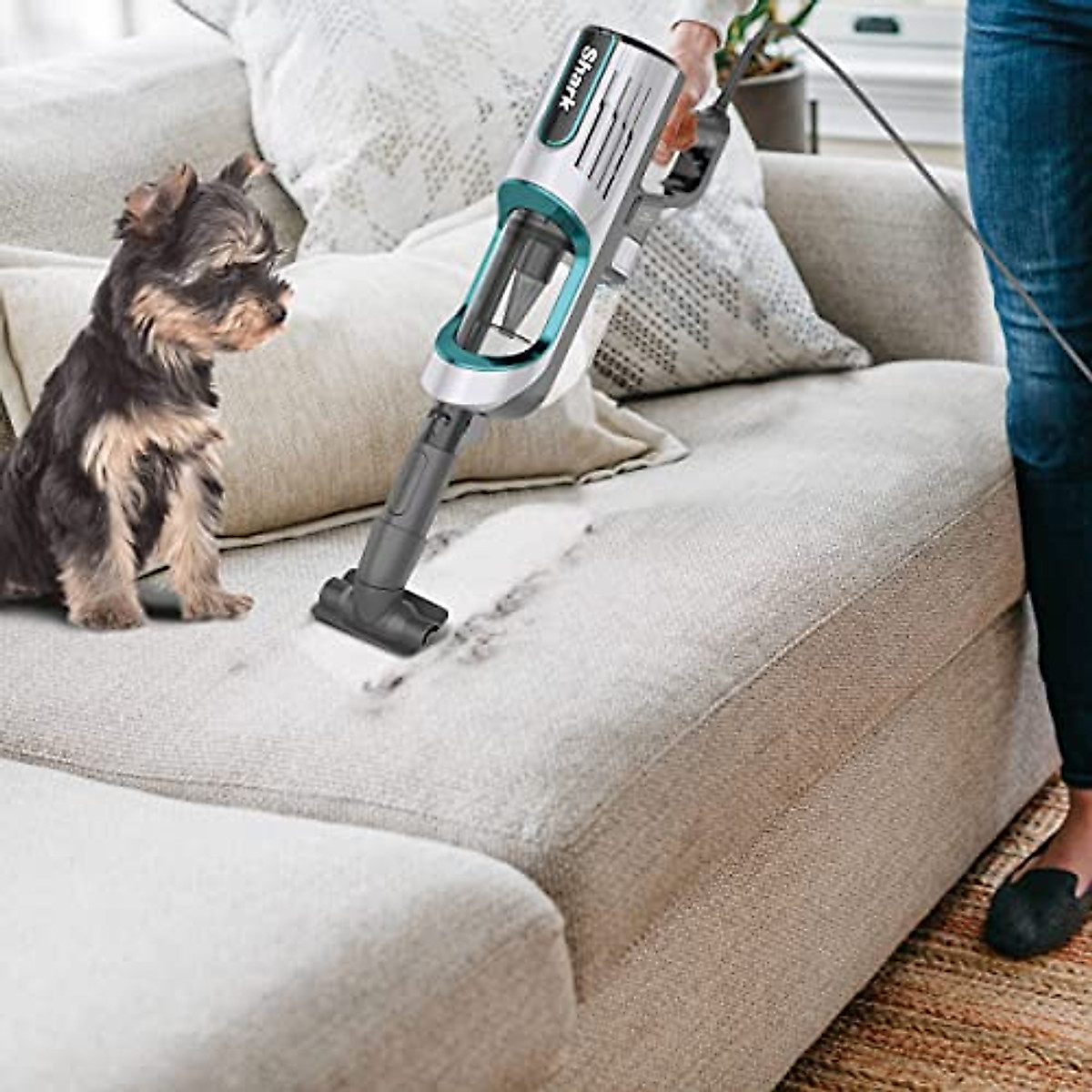 SHARK HZ251 Ultralight Corded Stick Vacuum with Self-Cleaning Brushroll, Blue/White (Renewed)