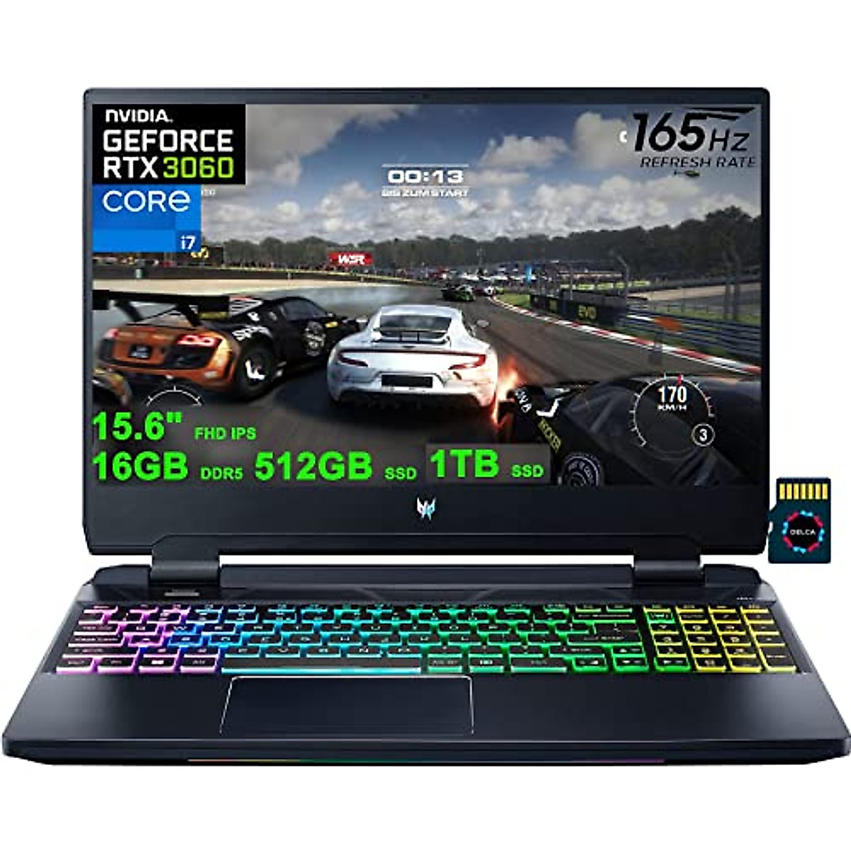 acer Predator Helios 300 15 Gaming Laptop | 15.6" FHD 165Hz | 12th Gen Intel 14-Core i7-12700H | 16GB DDR5 512GB SSD + 1TB SSD | GeForce RTX 3060 6GB | Backlit Thunderbolt Win11 + 32GB MicroSD Card