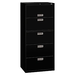 HON 675LP 600 Series Five-Drawer Lateral File, 30w x 19-1/4d, Black
