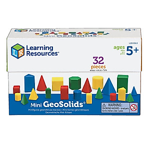 Learning Resources Mini GeoSolids, Geometry for Kids, Homeschool, Colorful Plastic Geometric Shapes, Teacher Accessories, 32 Pieces, Ages 5+