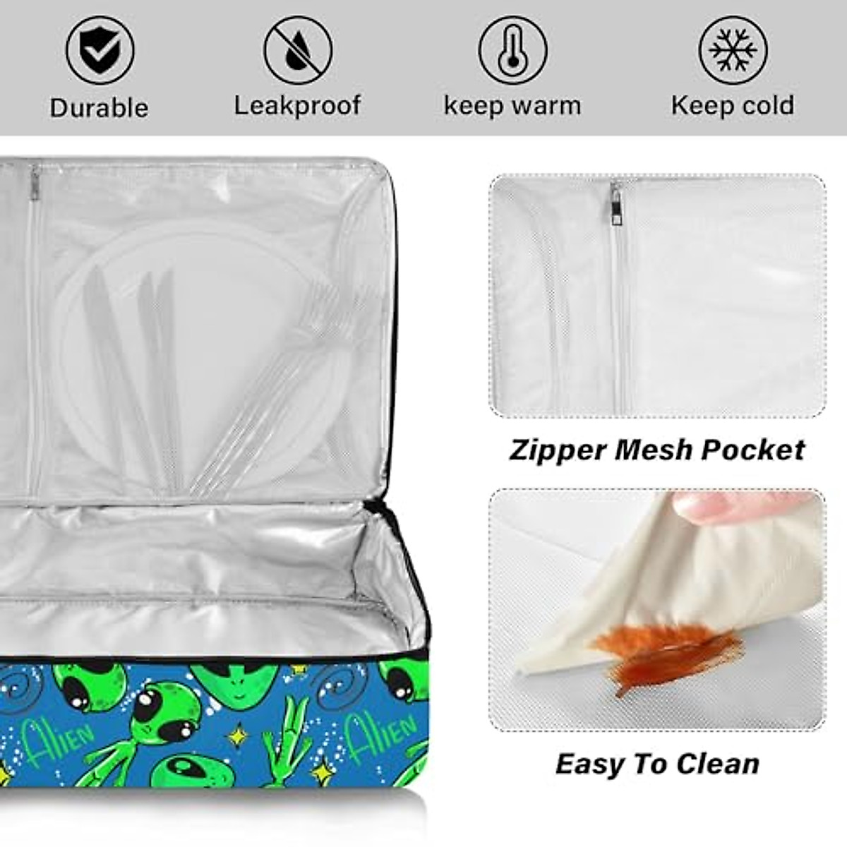 Kcldeci Insulated Thermal Food Carrier Insulated Casserole Carrier for Hot or Cold Food,Alien Space Pattern (2) Insulated Tote Bag for Potluck Cookouts Parties Picnic,Lasagna Lugger