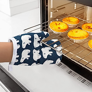 DOERDO 2 Pack Kid Oven Mitts for Children Heat Resistant Kitchen Mitts, Great for Cooking Baking, Age 4-12 (7"x4.7", Polar Bear)
