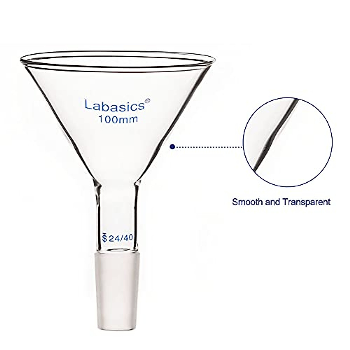 Labasics Glass Short Stem Powder Funnel with 100 mm Top Outer Dimension and 24/40 Inner Joint Filter Funnel Glass Funnel
