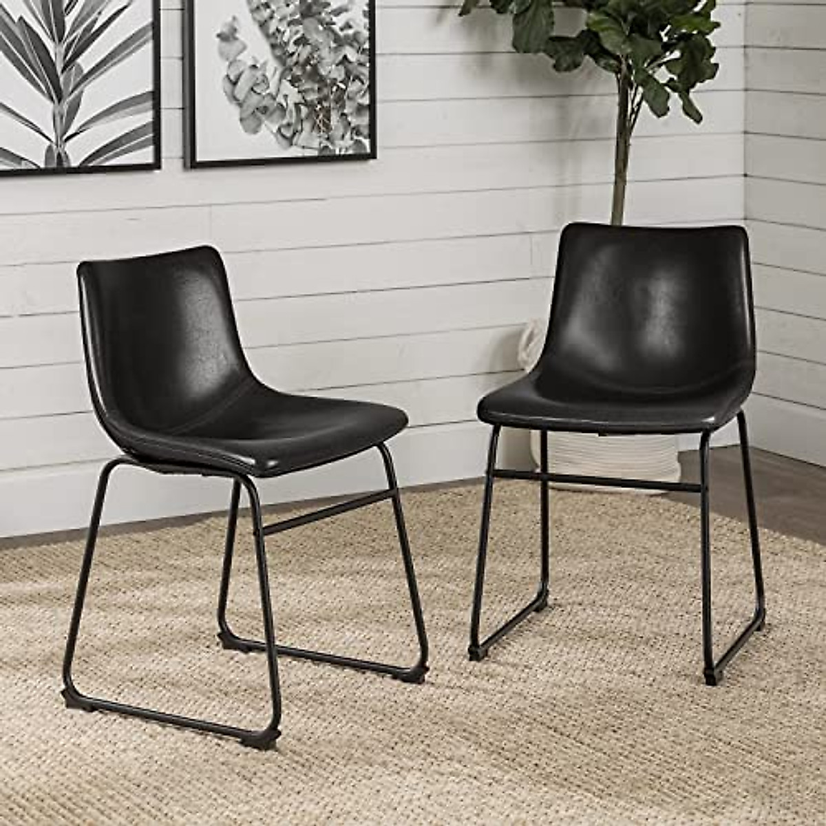 LEMBERI 18 inch Bar Stools Set of 2 Modern Barstools, Faux Leather Upholstered Stool with Back and Metal Legs, Armless Bar Kitchen & Dining Room Chairs (Black, 2pcs 18")