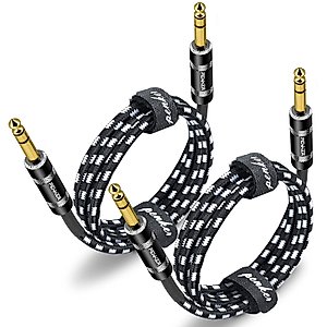 Penker 1/4 Inch TRS Cable,3ft 2Pack Straight 6.35mm Male Jack Stereo Audio Interconnect Cord,Balanced Stereo Audio Patch Cable,Black Cable