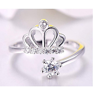 Dainty Tiny Adjustable Plated Silver Crown Ring Girls Tiara Crown Rings for women Cz Toe Ring Stacking Rings Bands Ring Hands Open Ring Wedding Finger Ring