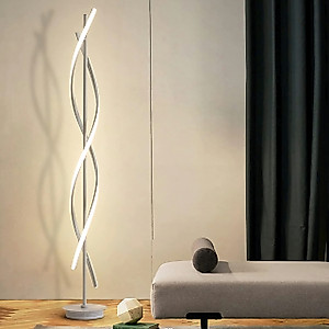 IYUNXI LED Modern Spiral Floor Lamp with Remote Control 30W Dimmable Metal Twist Standing Lamp 3 Adjustable Color Corner Floor Lamp for Living Room,Bedroom (White)