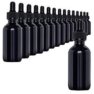 Brilliant Black 2-ounce Boston Round Tincture Bottles With Droppers- Black Glass Droppers for Essential Oils and Serums-Not Painted or Coated Complete UV Protection Bundled In 24 Pack For Bulk Needs