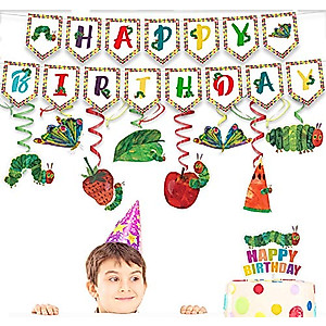 Very Hungry Caterpillar Birthday Decorations Set - Kids Reading Story Theme Swirls Streamers Garland Banner and Cake Topper Party Supplies