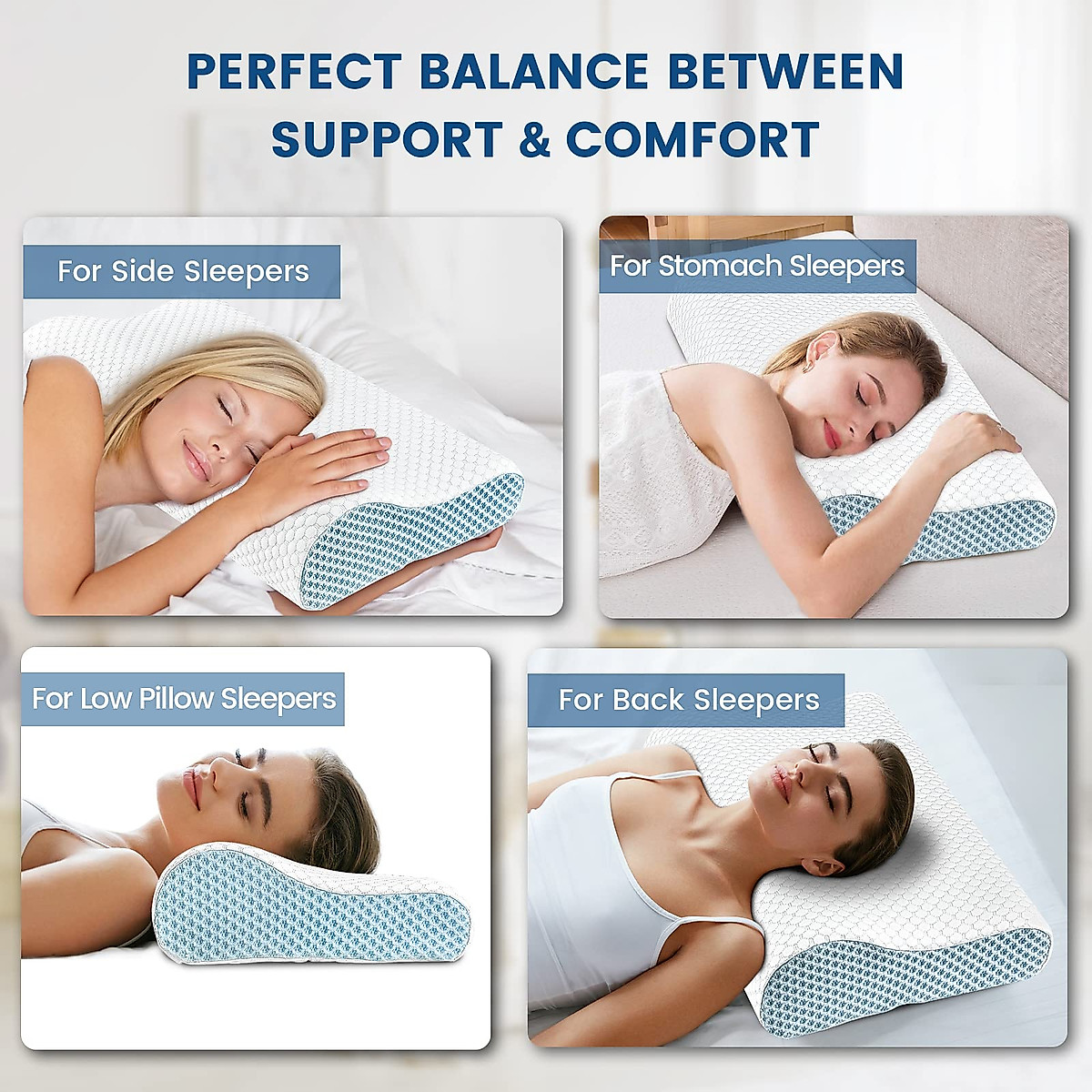 Memory Foam Pillows Neck Pillow for Sleeping, Ergonomic Contour Cervical Pillow Neck Support Bed Pillow for Side Back Stomach Sleeper, Orthopedic Pillow for Neck Pain Relief