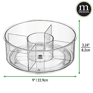 mDesign Lazy Susan Turntable Divided Plastic Spinner for Kitchen Pantry, Fridge, Cupboard, or Counter Organizing, Fully Rotating Organizer for Tea Bags, 9" Round - Lumiere Collection - Clear