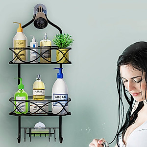 GRANNY SAYS Shower Caddy Hanging, Shower Organizer with Toothbrush Holder, Shower Holder Over Shower Head, Shower Racks for Inside Shower, Black Shower Caddy, Bathroom Shower Organizer