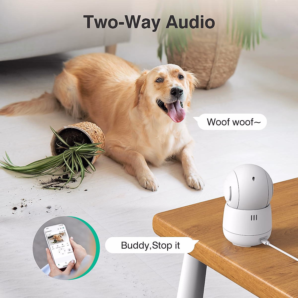 SEHMUA Indoor Security Camera, 2K & 360 Degree Pet Wi-Fi Home Camera with Smart AI Motion Detection for Baby/Dog/Elder, Night Vision, 2-Way Audio, Siren, 24/7 SD Card Storage White