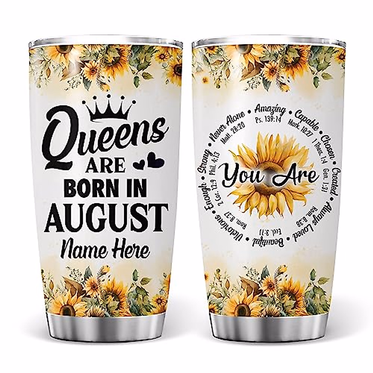 Birthday Tumbler Gifts for Women Girls Daughter Friends Sisters Queens Are Born In August Personalized Tumblers Cup Birth Month Bday Floral Stainless Steel Insulated Travel Coffee Mug with Lid 20oz