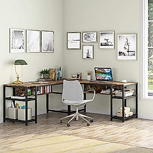 Tribesigns 70 Inch Modern L-Shaped Desk with Bookcase, L Shapes Computer Desk Study Table Super Sturdy Workstation for Home Office with Hutch, Brown