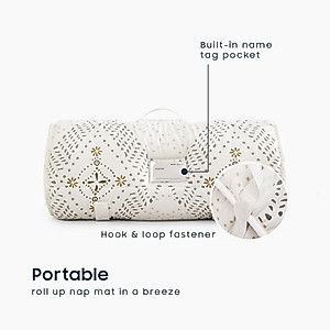 Wake In Cloud - Nap Mat with Removable Pillow for Kids Toddler Boys Girls Daycare Preschool Kindergarten Sleeping Bag, Beige Boho Pattern Printed on Ivory Cream, 100% Soft Microfiber