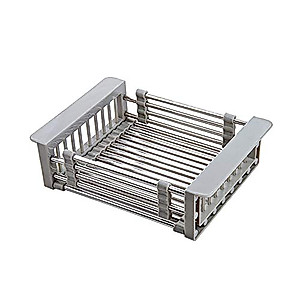 PDGJG Stainless Steel Dish Drainer Adjustable Arms Holder Functional Kitchen Sink Organizer Vegetable Fruit Drying Dish Rack