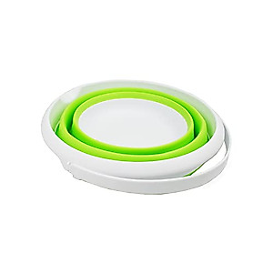 SAMMART Collapsible Plastic Bucket - Foldable Tub - Portable Fishing Water Pail - Space Saving Outdoor Waterpot (White/Grass Green, 8.5L Round)