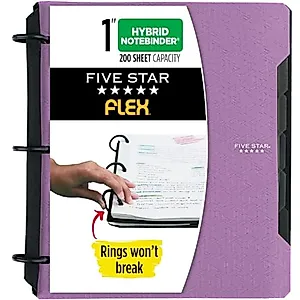 Five Star Flex Refillable Notebook + Study App, College Ruled Paper, 1-1/2 Inch TechLock Rings, Pockets, Tabs and Dividers, 300 Sheet Capacity, Purple (29324AB6)