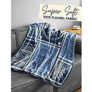 Boss Gifts from Employees, Bosses Day Gifts for Men, Bed Flannel Plush Throw Blankets (50"x 65") Christmas Office Gift Idea on Boss Day, Birthday, Appreciation, Retirement, Amazing Boss-Blue