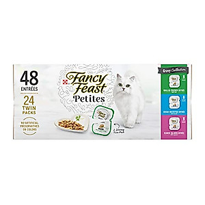 Purina Fancy Feast Gourmet Wet Cat Food Variety Pack, Petites Gravy Collection, Break-apart tubs, 48 Servings - (24) 2.8 oz. Tubs