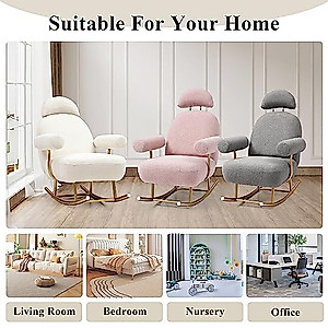 NIOIIKIT Nursery Rocking Chair, Modern Sherpa Upholstered Fabric Glider Rocker, Rocking Chair for Nursery, Comfy Armchair with High Backrest, Leisure Sofa Chair for Living Room Bedroom (Beige)
