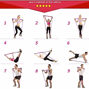 WDD Pilates Stick Bar Kit with Resistance Band Portable Yoga Rod with Foot Loop Sports Exercise Fitness Equipment Chest Expand Arm Puller for Home Gym Bodybuilding Workout (Black)