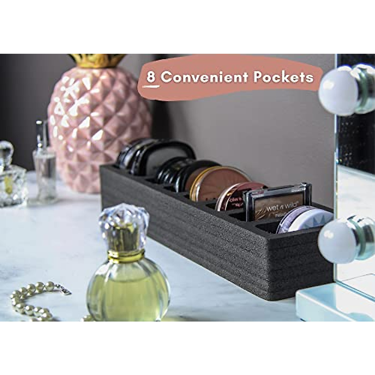 Polar Whale 2 Compact Organizer Stands Premium Durable Black Foam Tray Washable Waterproof Insert Storage for Home Bathroom Bedroom Cosmetic 13.7 x 4.1 x 2 Inches 8 Compartments