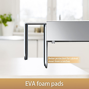 VEHHE Kitchen Towel Holder, Retractable Towel Rack, Over Door Towel Rack with Hooks Adjustable to Door Thickness, EVA Foam Pad, L10.4~16.9 X W0~1.2 X H2.4 inches (Silver)