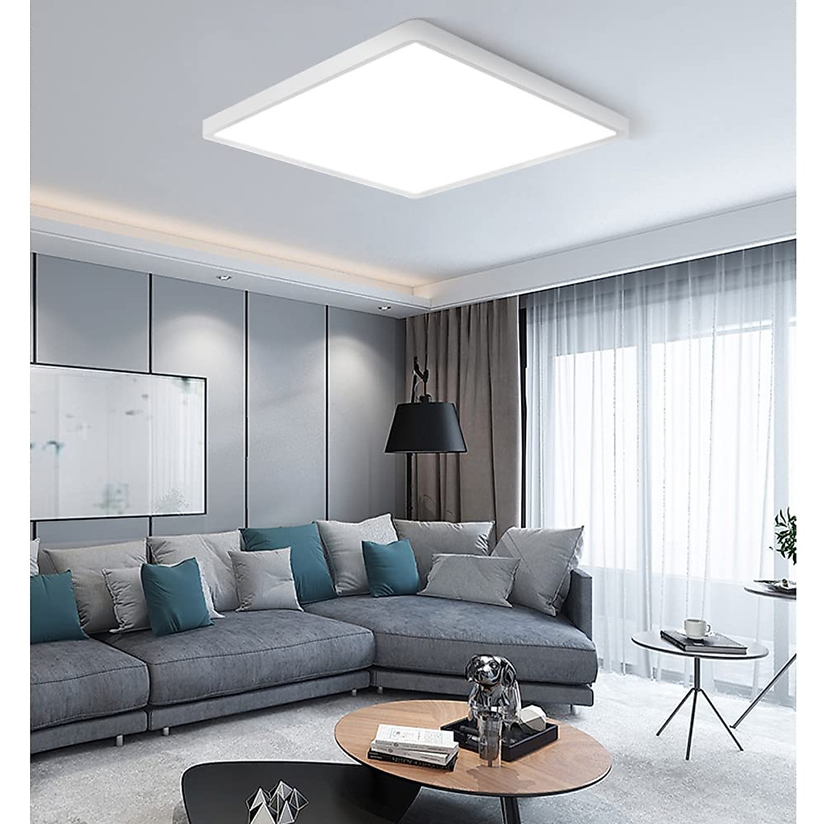 LED Flush Mount Ceiling Light Fixture, 5000K Daylight White, 12inch 24W, 3200LM, Slim Flat Panel Lighting Fixture, Square Modern Ceiling Lamp for Bedroom, Kitchen, Living Room, Closet, Stairwell