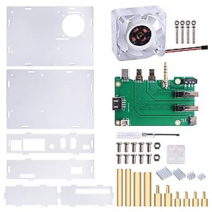 GeeekPi Acrylic Set-top Box Kit for Raspberry Pi, Pi 4 Case with 4010 Fan 5V (Blue LED Light) + Pi 4 Heatsinks + Extension Board for Raspberry Pi 4 Model B